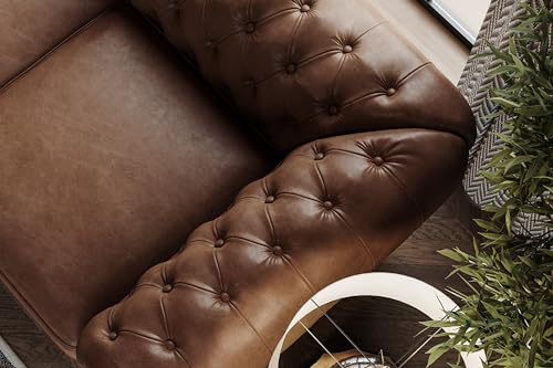 Valencia Parma Chesterfield Loveseat 64" | Premium Full-Aniline Leather | Mid-Century Accent Chair with Classic Button Tufted Back and Wood Legs for Living Room, Chocolate