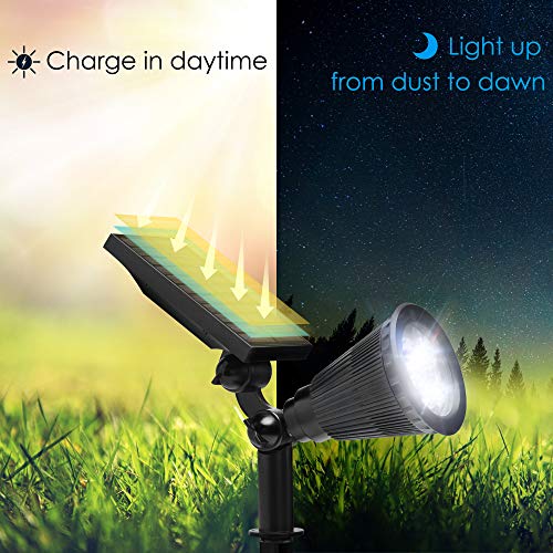 JACKYLED Solar Spot Lights Outdoor, Solar Landscape Spotlights IP67 Waterproof 2-in-1 Outdoor Solar Landscape Lighting Auto On/Off for Tree Flag Yard Garden Pathway, Pack of 4, White Light