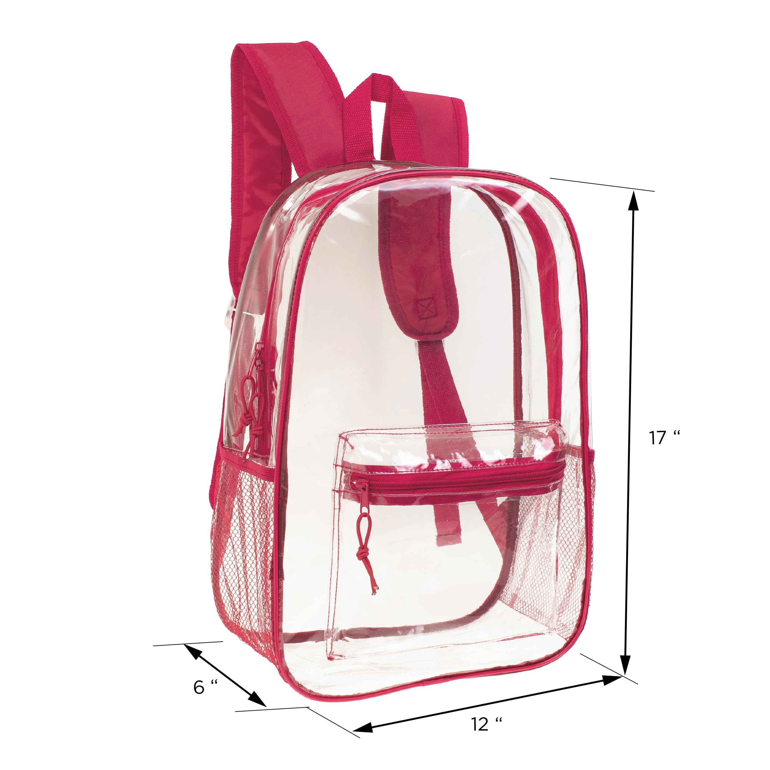 Moda West 17" Clear PVC Backpack, Pink - Heavy Duty Transparent Bookbag with Padded Shoulder Straps See Thru