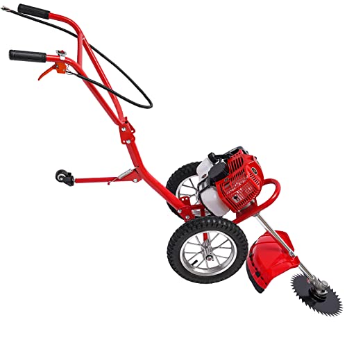 49CC 2-Stroke Gas Powered Lawn Mower, Hand Push Lawn Mowers Trimmer Brush Cutter Grass Trimmer Outdoor Garden Tool for Landscaping, Lawn, Garden, Fields