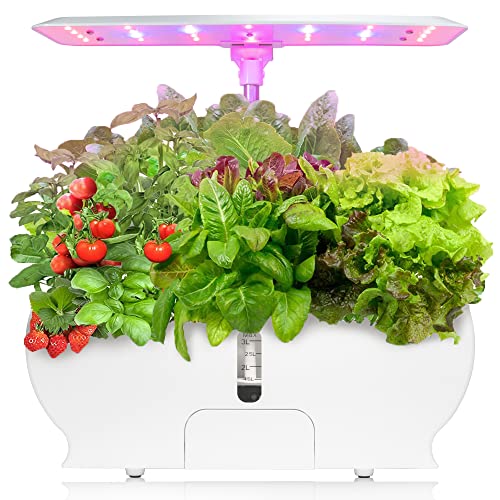 Hydroponics Growing System, 9 Pods Indoor Garden with Cyclically Timed 100 LED Grow Light and Water Pump, Garden Planter Kit for Herbs, Vegetables, Plants Flowers and Fruit (White)