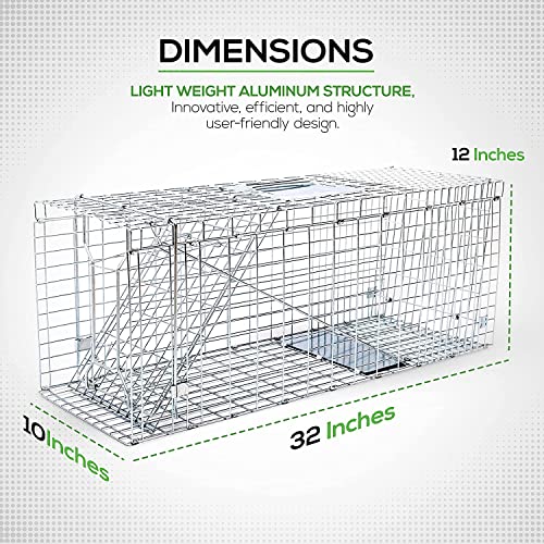 SAFETRAP Large Cage Trap for Live Animals + Bite Proof Gloves - 32" One-Door Humane Live Cage - Heavy Duty Animal Trap - Ideal to Catch & Release Raccoon, Chipmunk, Rabbit, Groundhog, Cat
