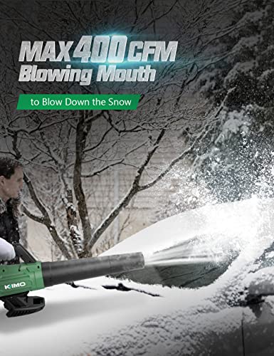 KIMO Cordless Leaf Blower - 400CFM Battery-Powered Blower for Blowing Wet Leaves, Snow Debris and Dust, 20V Electric Leaf Blower with Battery & Charger for Lawn Care Garden Yard Work Around The House