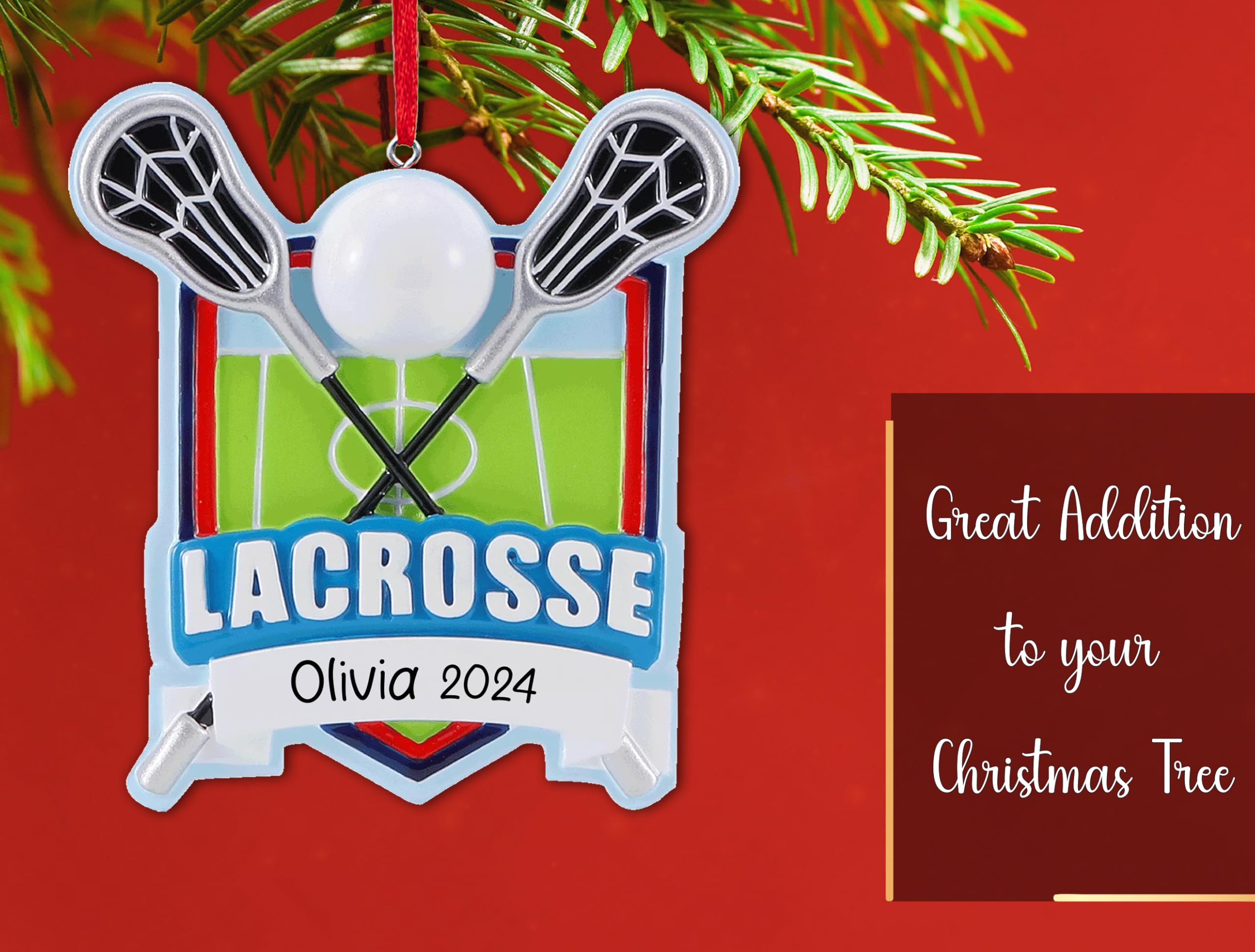 UniqXmas Personalized Lacrosse Christmas Ornament 2024 | La-Crosse Stick & Ball Xmas Tree Decoration for Girl Boy Kid | Customized Unique Keepsake Gift for LAX Player Coach Goalie | Custom Name & Year