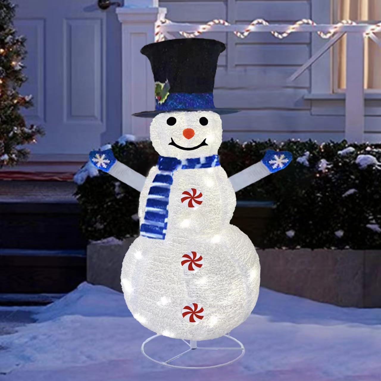 Mosy 4FT Snowman Outdoor Christmas Decorations, 3.2FT Folding Christmas Snowflake Cloth Snowman, Outdoor Snowman Lighted for Xmas Indoor/Outside Yard Holiday Party Decoration