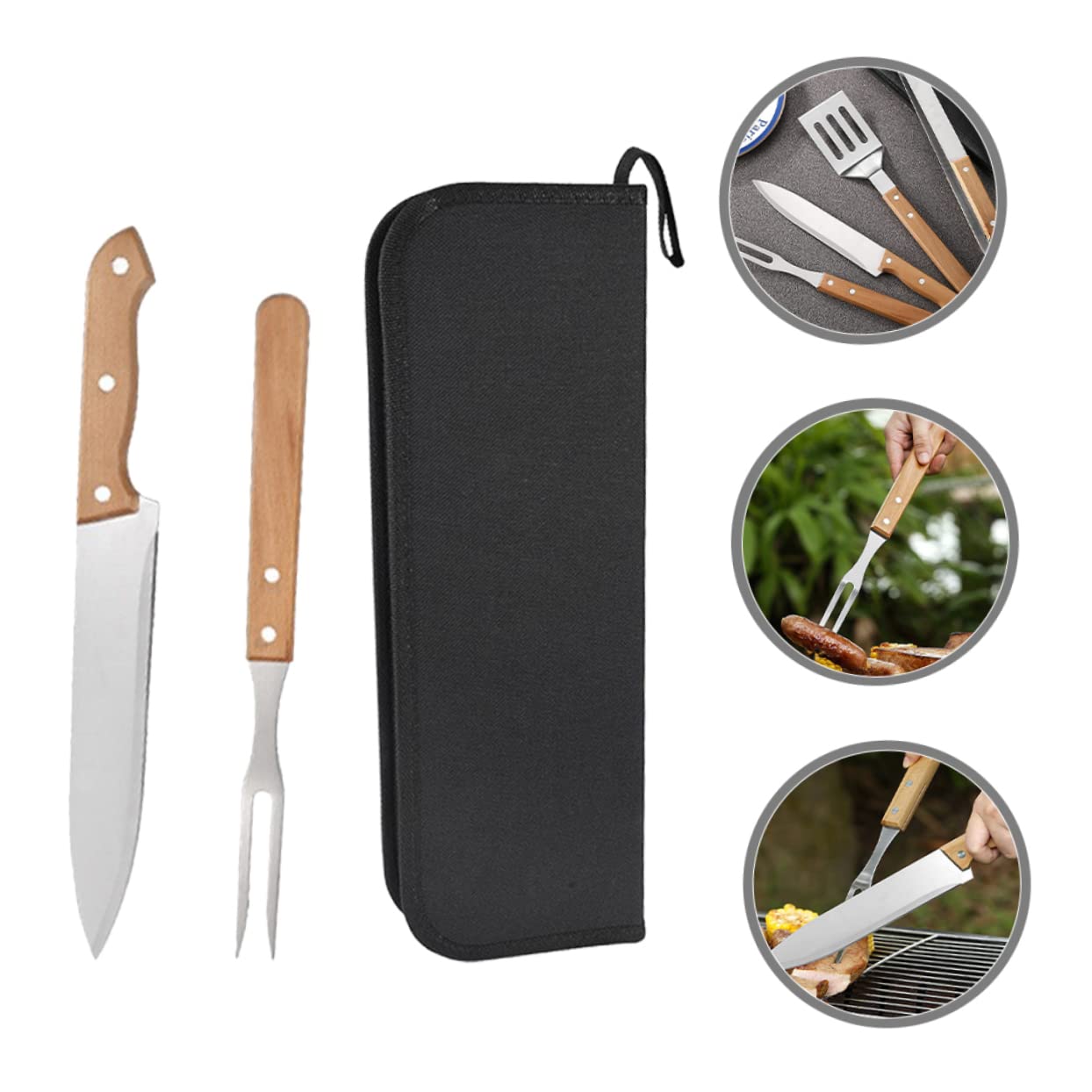 GANAZONO 2 Sets Barbecue and Fork Tools Travel kit Stainless Steel Flatware kit Barbecue Cutter Grilled Serving Fork Brisket Slicing Grill Tool kit BBQ Barbecue Grill Fork
