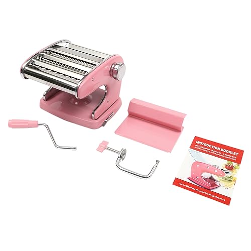 Pasta Maker Machine, Stainless Steel Manual with 6 Adjustable Thickness Settings for Home/Small Restaurants & Outdoor Camping (Pink)