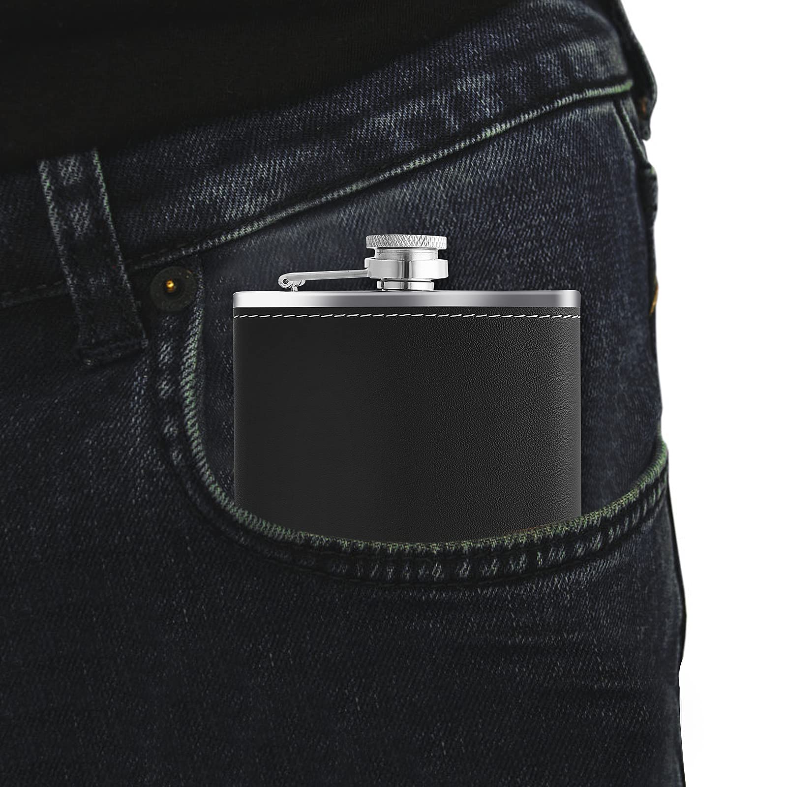 Hip Flask with Funnel, 8 oz Stainless Steel Whiskey Flask Portable Pocket Hip Flask for Men 100% Leak Proof Pocket Flask for Climbing Camping Barbecue Bar Party Drinker Black