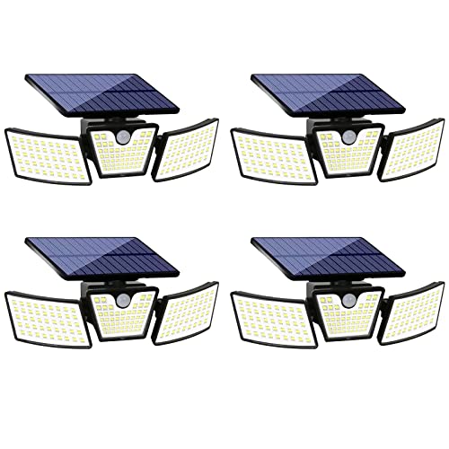 Ollivage Security Solar Lights Outdoor, LED Motion Sensor Flood Lights Outdoor, 6500K Super Bright Wide Angle, 3 Adjustable Heads, IP65 Waterproof, Fence Light Solar Powered for Outside Yard Garden