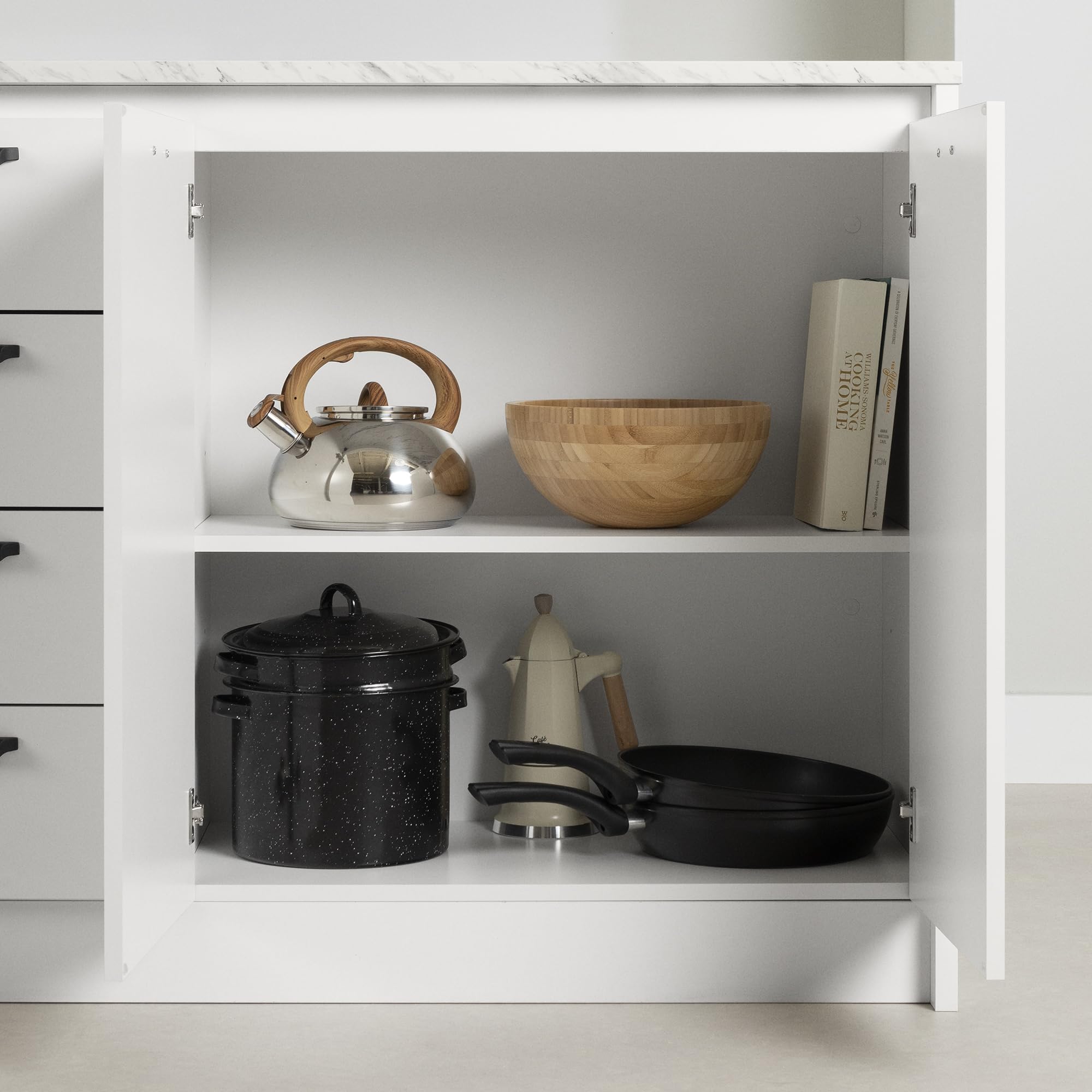 South Shore Amaro Kitchen Island with Storage, White Marble and White