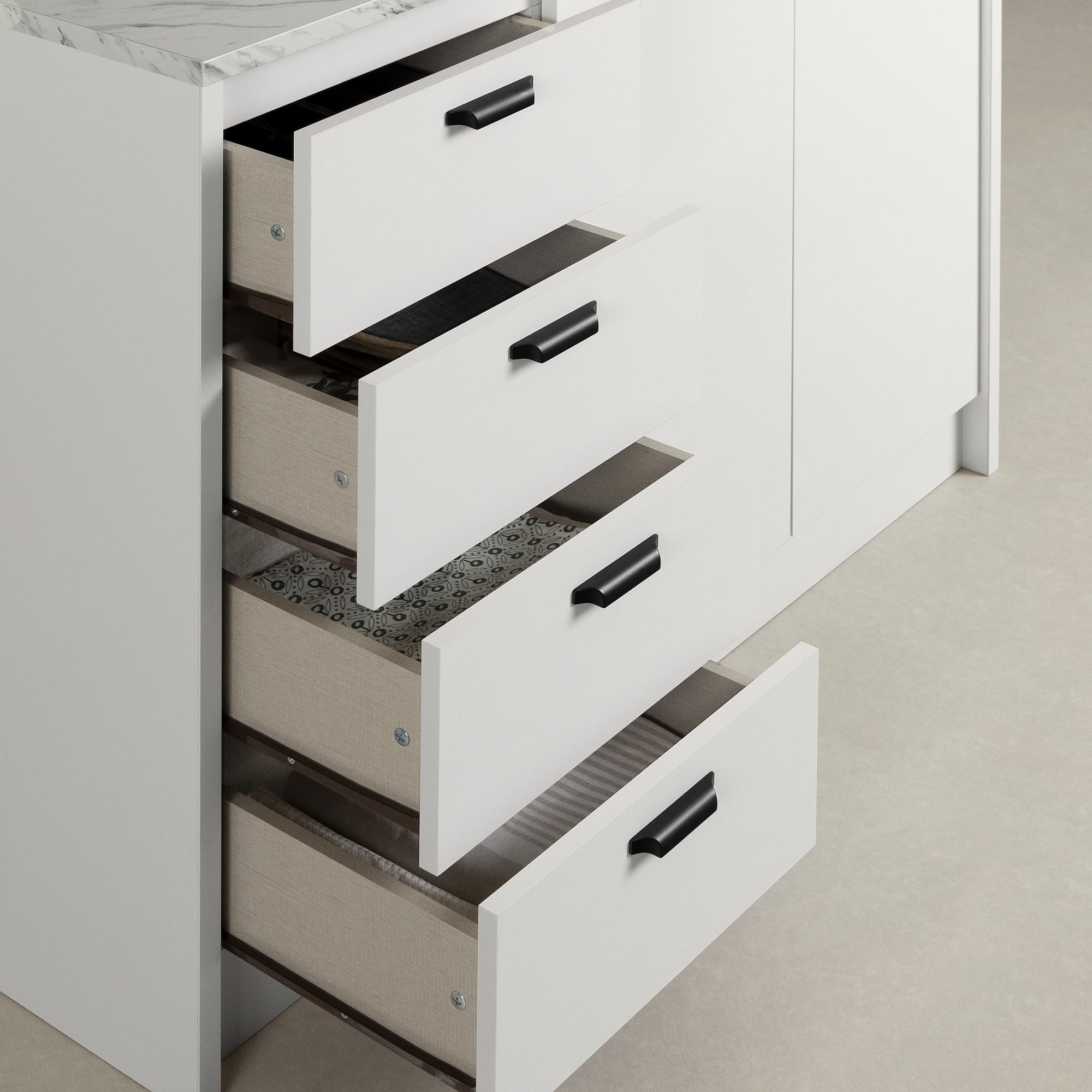 South Shore Amaro Kitchen Island with Storage, White Marble and White