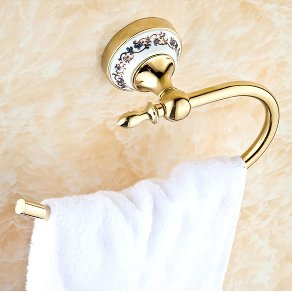 KouRy Retro Towel Holders for Bathrooms, Crystal Towel Ring, Hand Towel Rack Wall Mounted Decorative Gold Towel Ring Hand Towel Holder (Gold)