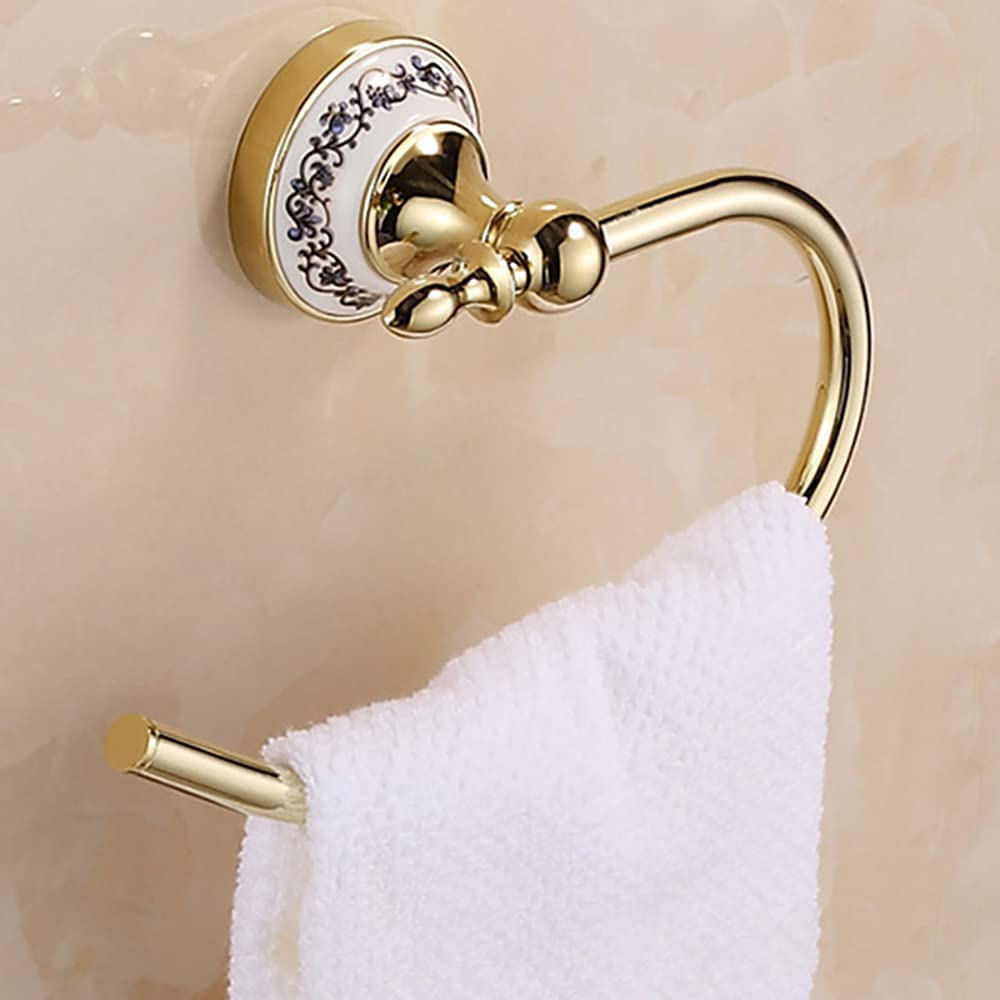 KouRy Retro Towel Holders for Bathrooms, Crystal Towel Ring, Hand Towel Rack Wall Mounted Decorative Gold Towel Ring Hand Towel Holder (Gold)