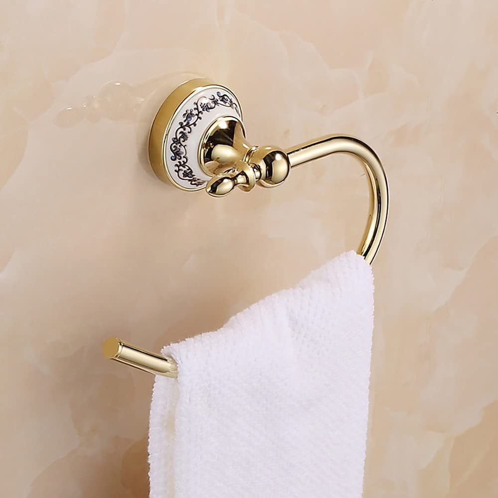 KouRy Retro Towel Holders for Bathrooms, Crystal Towel Ring, Hand Towel Rack Wall Mounted Decorative Gold Towel Ring Hand Towel Holder (Gold)