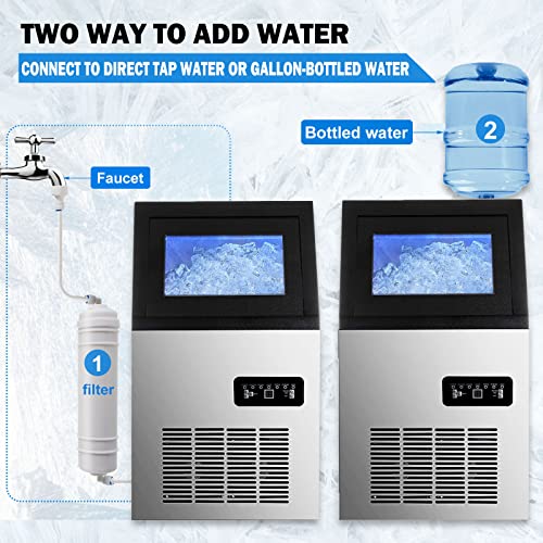 Topdeep Commercial Ice Maker Machine 132LBS/24H with 33LBS Storage Capacity, Stainless Steel Freestanding Ice Machine Automatic Operation- Ideal for Home, Restaurants, Bars Ice Making