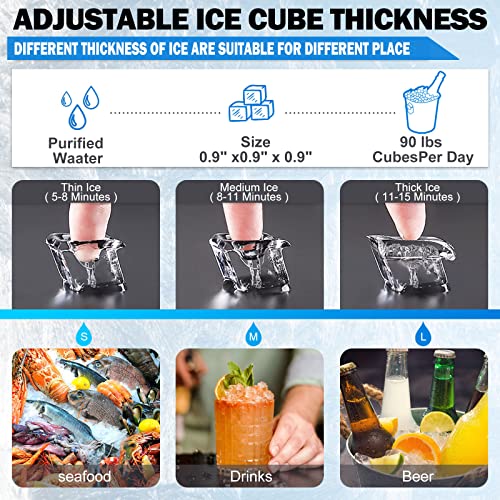 Topdeep Commercial Ice Maker Machine 132LBS/24H with 33LBS Storage Capacity, Stainless Steel Freestanding Ice Machine Automatic Operation- Ideal for Home, Restaurants, Bars Ice Making
