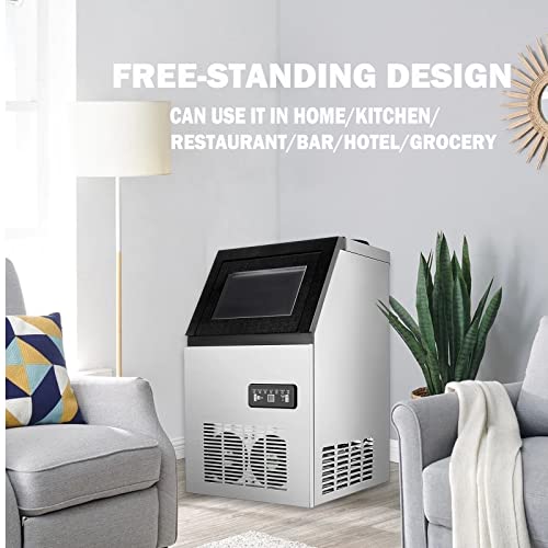 Topdeep Commercial Ice Maker Machine 132LBS/24H with 33LBS Storage Capacity, Stainless Steel Freestanding Ice Machine Automatic Operation- Ideal for Home, Restaurants, Bars Ice Making