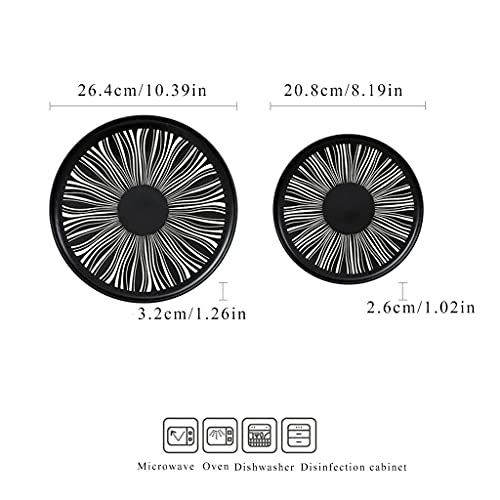 ROLTIN Dessert Dishes Plates Creative Porcelain Dinner Plates Set of 4 Black and White Multiple Stripes Patterns Ceramic Desserts Plate for Steak Salad. Microwave Dishwasher Saf