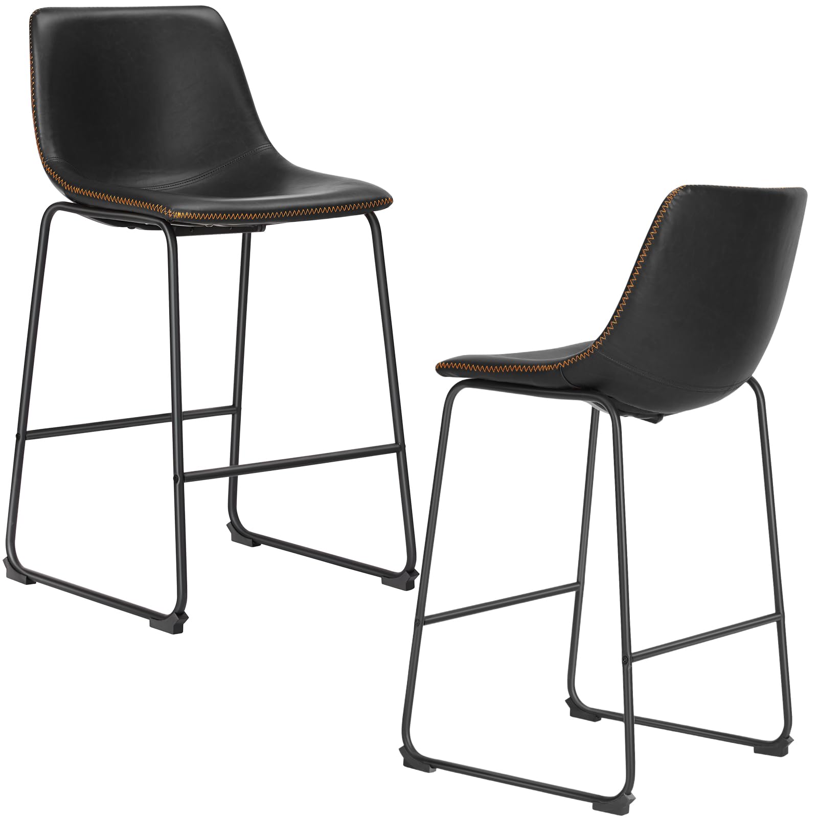 DUMOS 26 Inch Counter Height Bar Stools Set of 2, Modern Faux Leather High Barstools with Back and Metal Leg, Bar Chairs for Kitchen lsland, Black