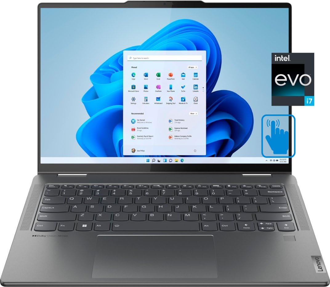 Lenovo Yoga 7i Home & Business 2-in-1 Laptop (Intel i7-1355U 10-Core, 16GB LPDDR5 5200MHz RAM, 1TB M.2 2242 PCIe SSD, Intel Iris Xe, 14.0" Win 11 Pro) with MS 365 Personal, Dockztorm Hub