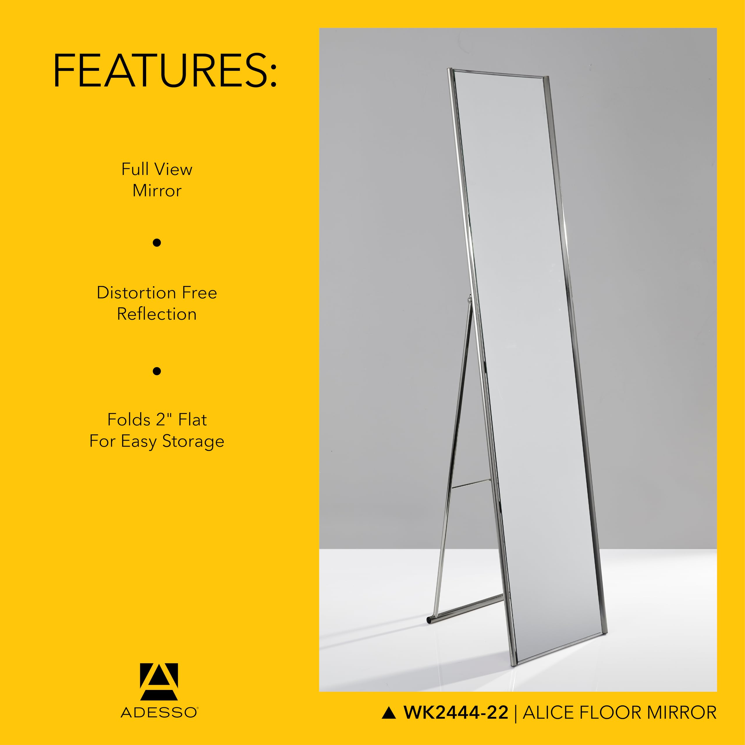 Adesso Alice Simple, Modern Full Length Mirror with Satin Steel Folding Frame