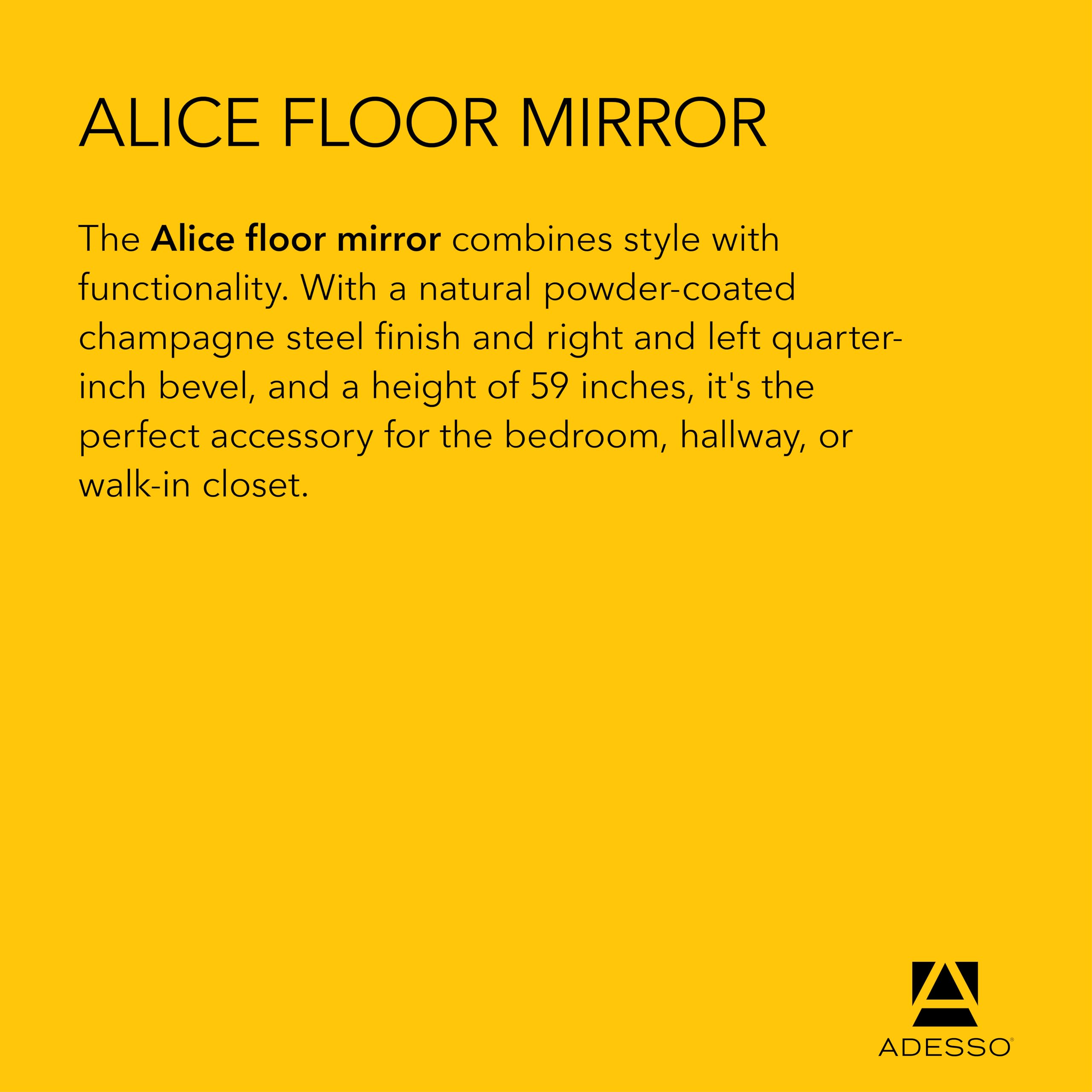 Adesso Alice Simple, Modern Full Length Mirror with Satin Steel Folding Frame