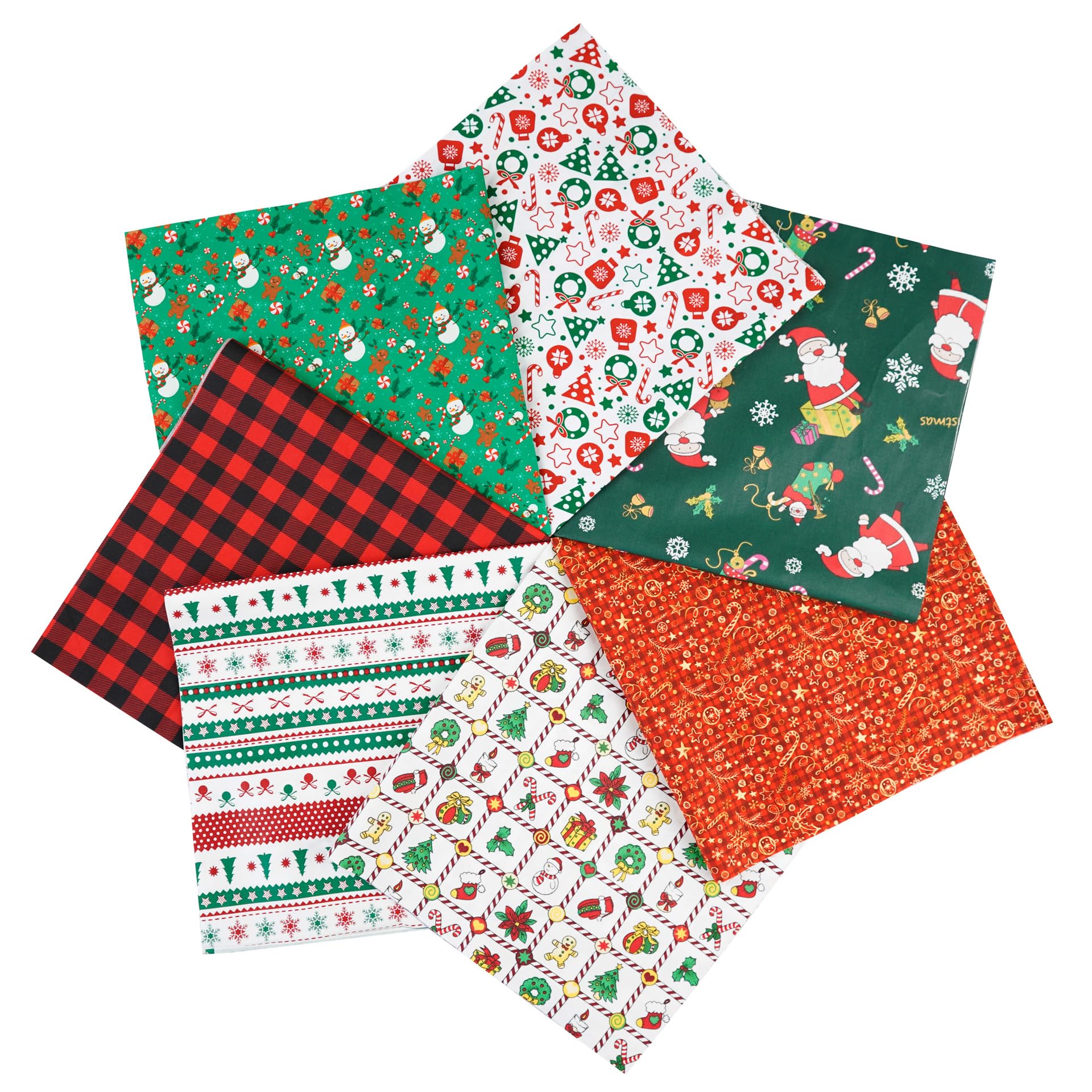 7PCS Halloween Christmas Fabric Cotton Fabric Squares 20" x 20" Fat Quarter Fabric Bundles Craft Fabric for Patchwork Sewing Quilting Crafting DIY (Christmas)