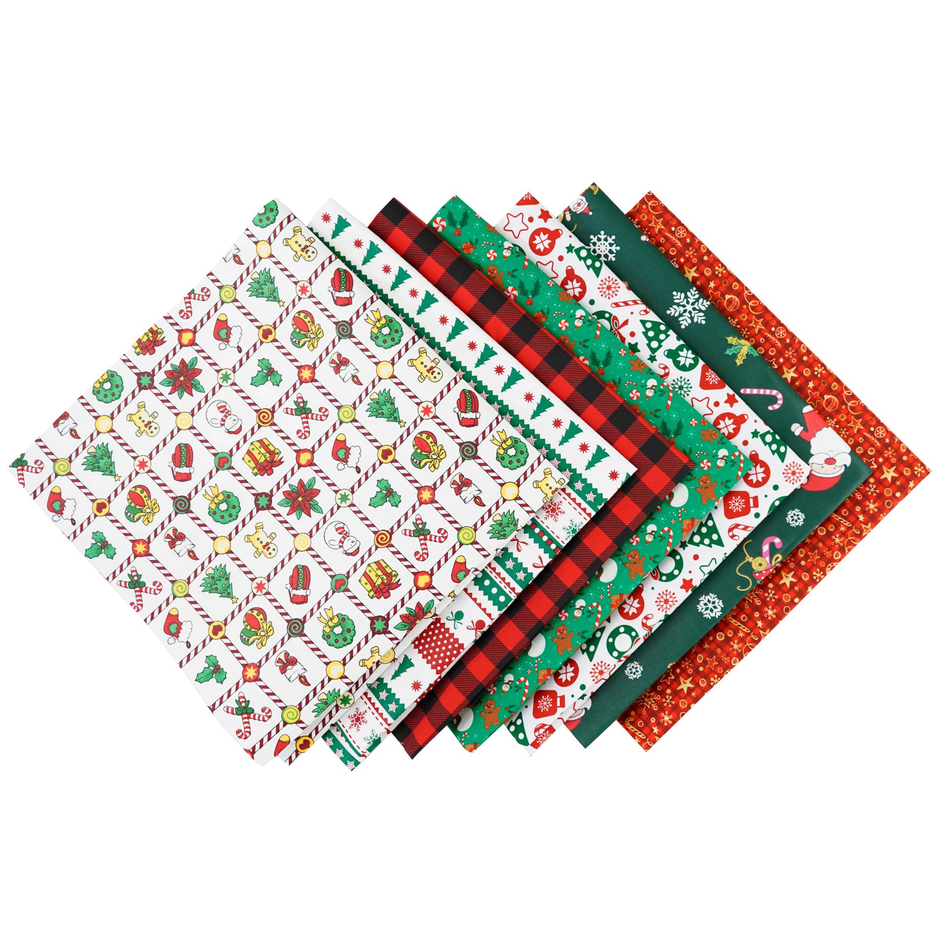 7PCS Halloween Christmas Fabric Cotton Fabric Squares 20" x 20" Fat Quarter Fabric Bundles Craft Fabric for Patchwork Sewing Quilting Crafting DIY (Christmas)