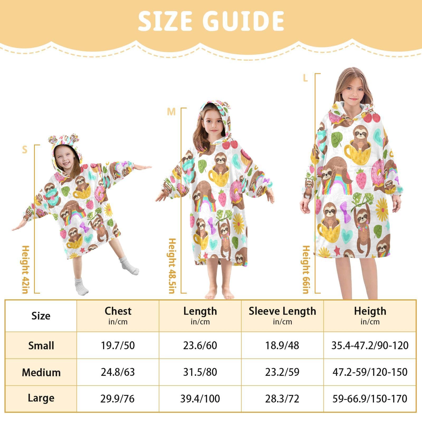 Kigai Cute Sloth Wearable Blanket Hoodie for Kids Oversized Hooded Sweatshirt Soft Cozy Flannel Blanket with Pocket