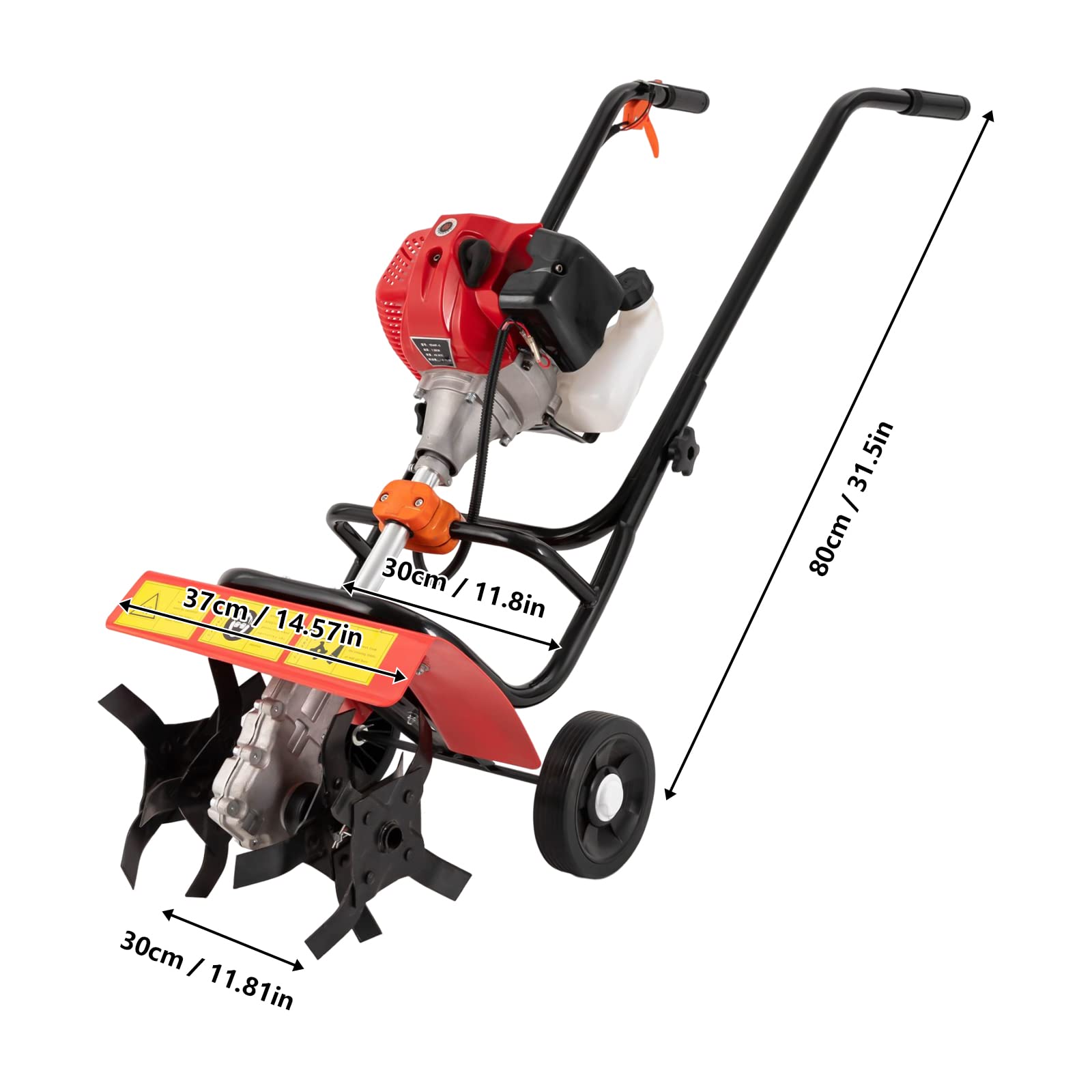 Mini Tiller Cultivator, Garden Tiller, Powerful 52cc 2-Cycle Gas Powered Hand Rotary Cultivator Rototiller, Garden Tool Cordless with Long Handle, Air-Cooled