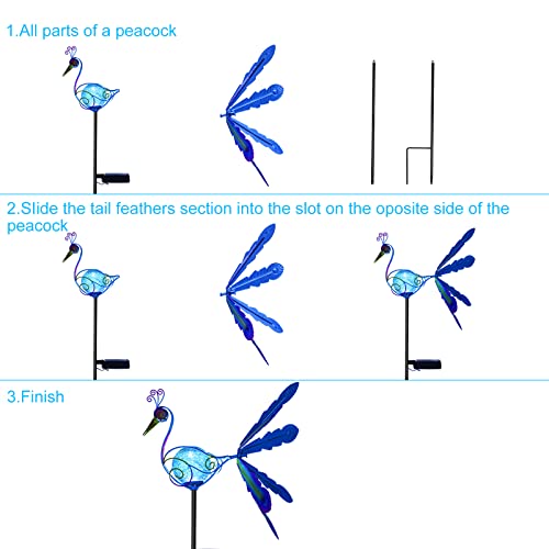 YJFWAL Peacock Solar Garden Lights Peacock Decor Garden Waterproof Peacock Solar Stake Lights Solar Pathway Lights for Patio, Halloween Decor, Lawn Decor
