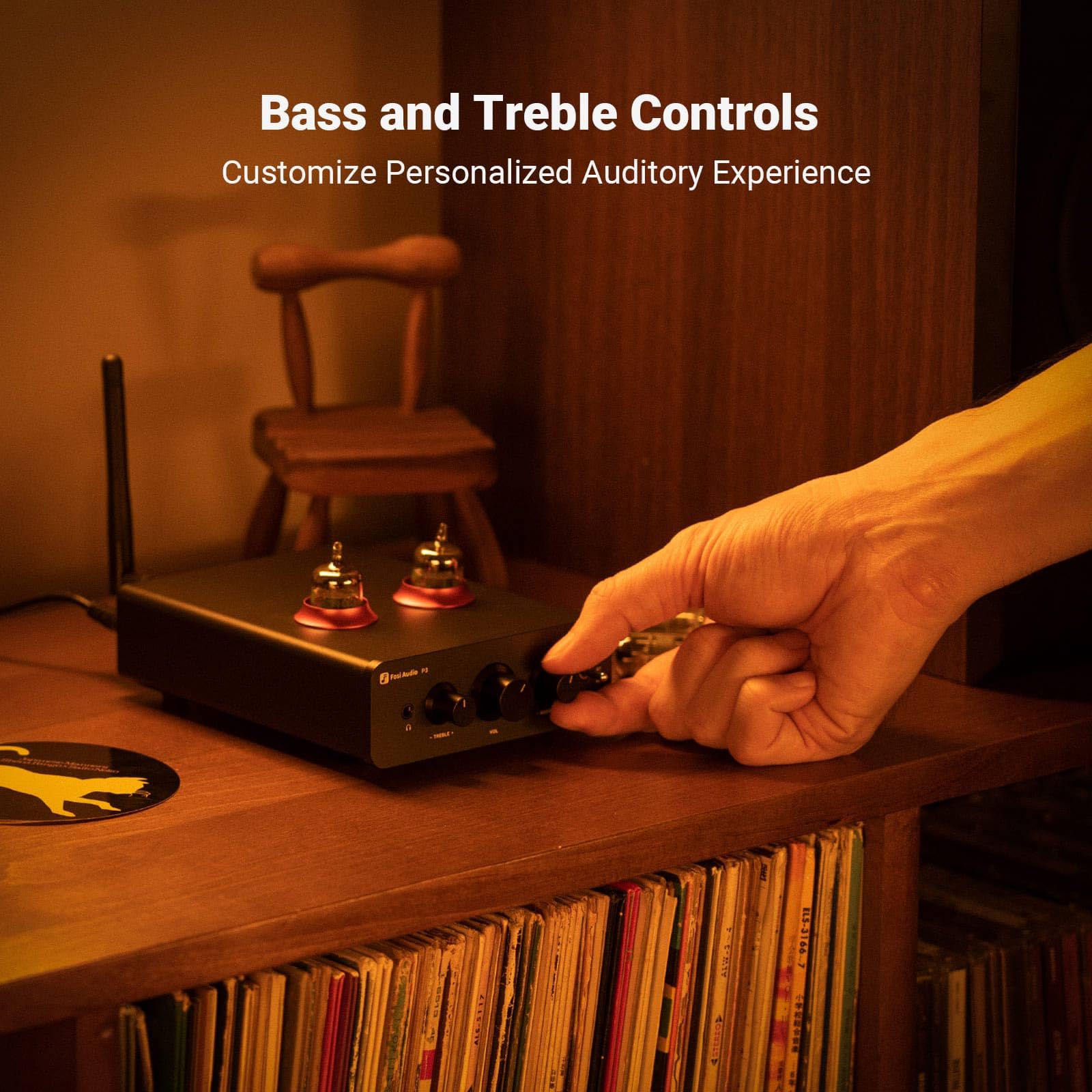 Fosi Audio P3 Tube Preamp Headphone Amplifier Home Audio Preamplifier Mini Vacuum Pre Amp Receiver with Bluetooth aptX LL HD Bass Treble Tone Controls for HiFi Stereo Active Speakers with RCA AUX Jack