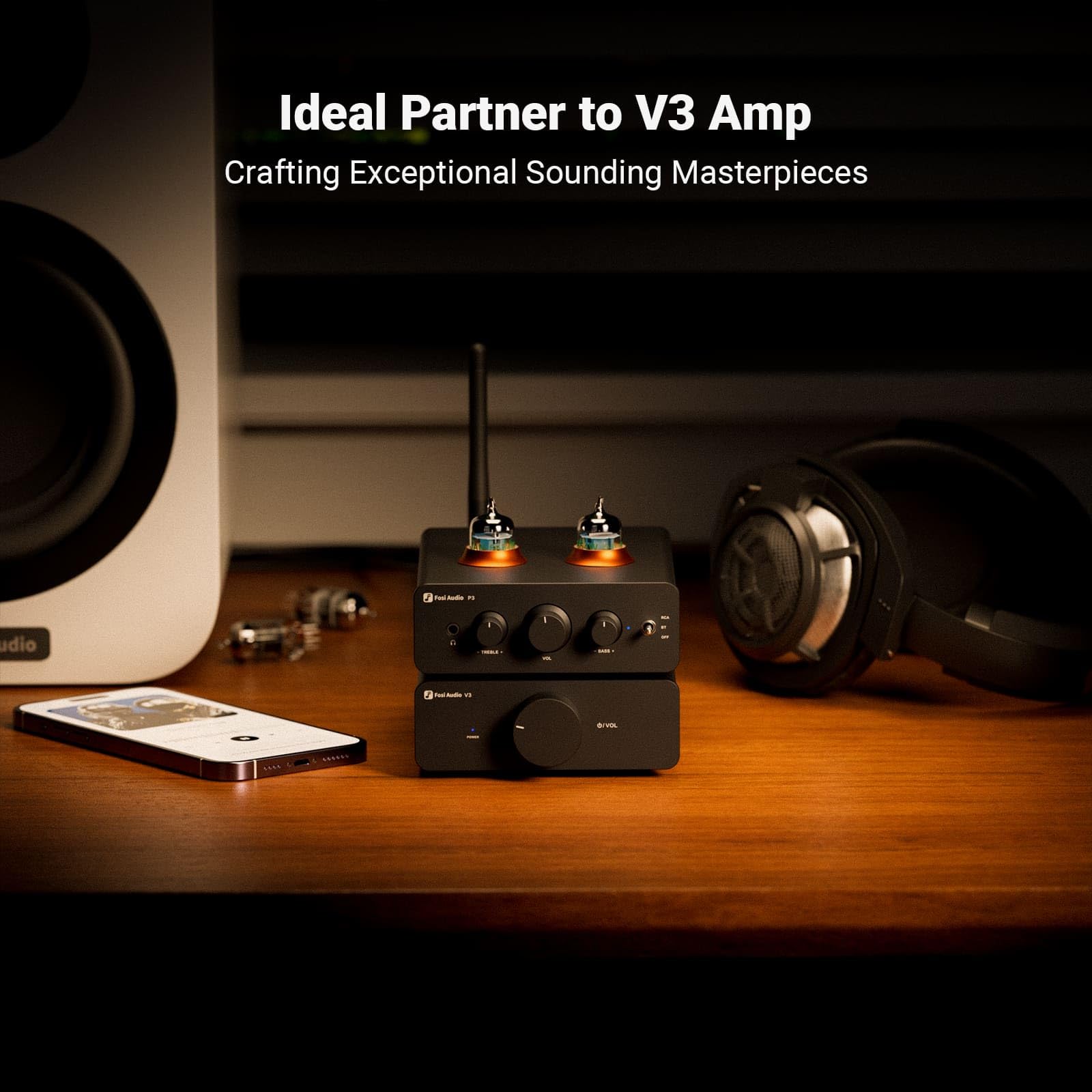 Fosi Audio P3 Tube Preamp Headphone Amplifier Home Audio Preamplifier Mini Vacuum Pre Amp Receiver with Bluetooth aptX LL HD Bass Treble Tone Controls for HiFi Stereo Active Speakers with RCA AUX Jack