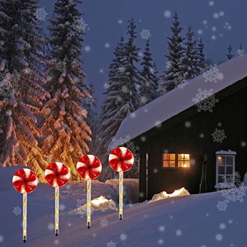 Mukum Christmas Pathway Lights Outdoor 4 Pack 15" 44 LED Solar Candy Cane Lights Outdoor Pathway with 3 Lighting Modes Outside Christmas Decorations for Walkway, Patio, Yard, Garden