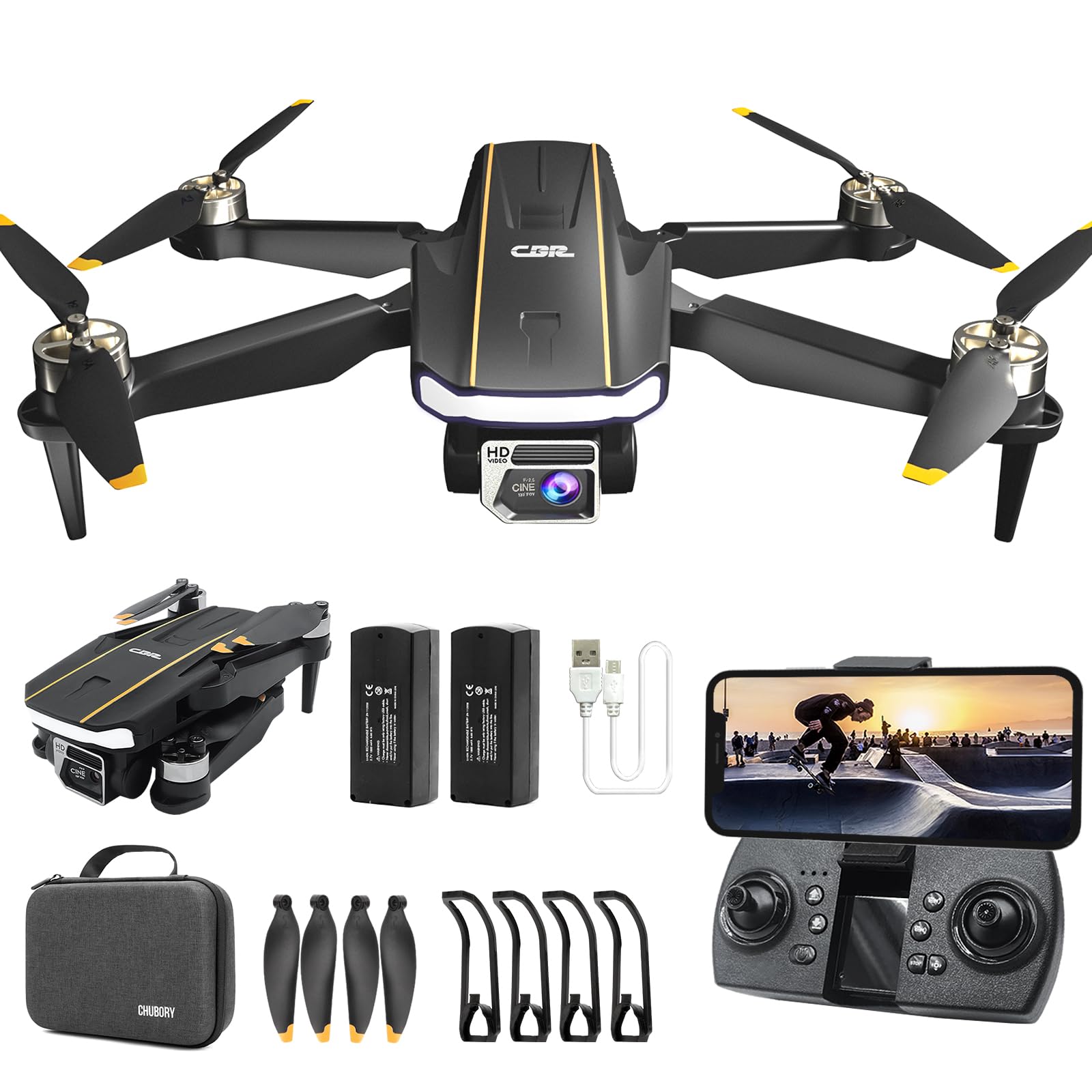 Super Enduring Brushless Motor Drone with Camera for Beginners, CHUBORY A68 WiFi FPV Quadcopter with 1080P HD Camera, Auto Hover, 3D Flips, Headless Mode, Trajectory Flight, 2 Batteries, Carrying Case
