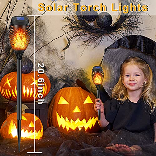 New Huing 14 Pack Solar Torches with Flickering Flames, 12LED Tiki Torch Solar Lights Waterproof Outdoor Mini Solar Torch Lights for Garden, Patio, Yard, Pathway and Christmas Decoration