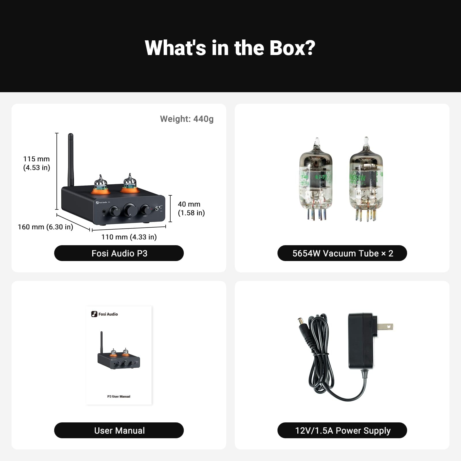 Fosi Audio P3 Tube Preamp Headphone Amplifier Home Audio Preamplifier Mini Vacuum Pre Amp Receiver with Bluetooth aptX LL HD Bass Treble Tone Controls for HiFi Stereo Active Speakers with RCA AUX Jack