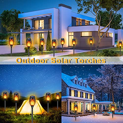 New Huing 14 Pack Solar Torches with Flickering Flames, 12LED Tiki Torch Solar Lights Waterproof Outdoor Mini Solar Torch Lights for Garden, Patio, Yard, Pathway and Christmas Decoration