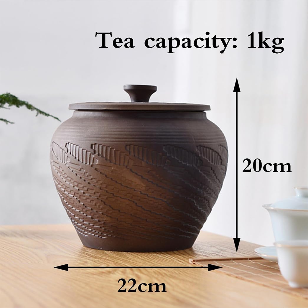 ZHOUXIAO Chinese Tradition Ceramic Tea Canister with Lid,Antique Embossed Texture Porcelain Sealed Tea Storage Jars Tea Tins Can for Kitchen Tea Coffee Condiment Bean for Kit A