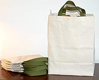 Turtlecreek Made in USA Cotton Canvas Reuseable Grocery Tote Bags - Short Green Handles - Regular Size - 4 Pack