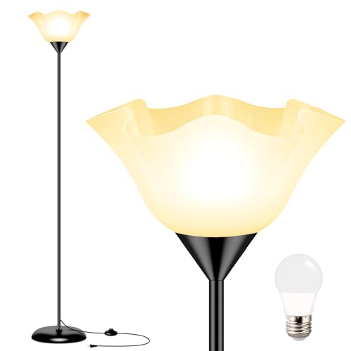 Eneru Floor Lamp Standing Lamps 74'' Tall Torchiere Floor Lamp with White Plastic Shade Black Modern Stand Lamps for Living Room Bedroom Classroom Dorm Office, E26 Bulb Included