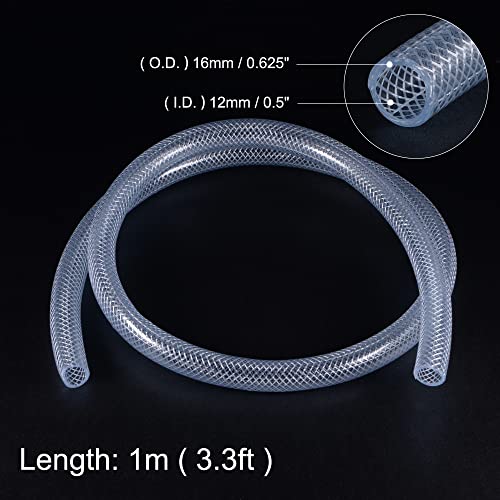 MECCANIXITY Braided Reinforced PVC Tubing 1/2" ID 3.3ft Transparent High Pressure for Water Hose