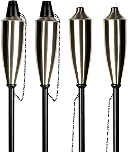 Garden Torch Set of 4 Garden Backyard Landscape Lanterns - 60 Inch Citronella Patio Metal Torch (Satin Silver) by Deco Window