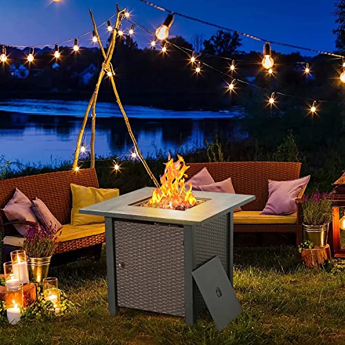 Yangming Propane Fire Pit Table, 30 Inch 50,000 BTU Square Outdoor Gas Firepit with Porcelain Tile Tabletop, Lid, Lava Rocks for Garden, Patio, Deck, Yard, Espresso Brown (QX-OL-FTABLE-EXP)