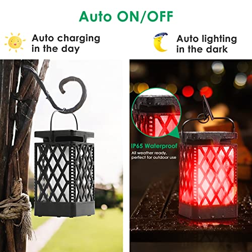 TomCare Solar Outdoor Lights, Red Flickering Flame Solar Lanterns Outdoor Waterproof Hanging Lights Upgraded LED Solar Garden Lights Decorative Solar Landscape Lights for Patio Deck Yard, 2 Pack
