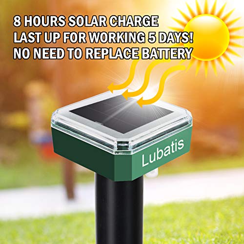 Lubatis Solar Mole Repellent Outdoor Sonic Deterrent - Mole Chaser Scare Vole for Lawn Garden - Groundhog Repellent Snake Rodent Gopher Spikes Chaser Pest (4)