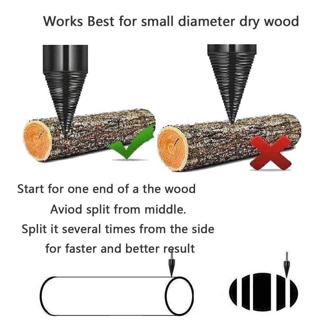 HENGZHE Firewood Log Splitter, 3pcs Drill Bit Removable Cones Kindling Wood Splitting logs bits Heavy Duty Electric Drills Screw Cone Driver Hex + Square + Round 32mm/1.26inch