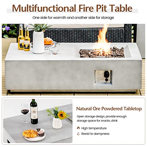 Giantex Outdoor Fire Pits 48-Inch - Rectangle Patio Propane Gas Fire Pit Table W/ Lava Rocks & Protective Cover, 40,000 BTU Heat Output, Deck Firepit for Outside, Backyard, Poolside, Garden, Gray