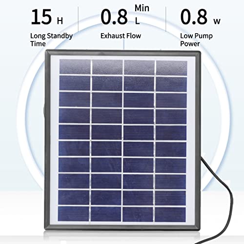 Solar Air Pump, 10V 6W Solar Oxygen Air Fountain Pump with Air Hoses and Bubble Stones, 180° Adjustable Panel, Noiseless Solar Powered Oxygenator Aerator for Fish Tank Pond Aquarium