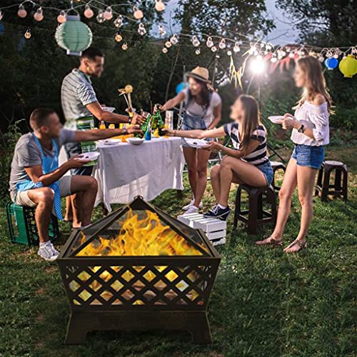 JAHH Fire Pit Garden Fire Pits with Heat-Resistant Coating Iron Tabletop Outdoor Wood Burning with Spark Screen Cover and Poker